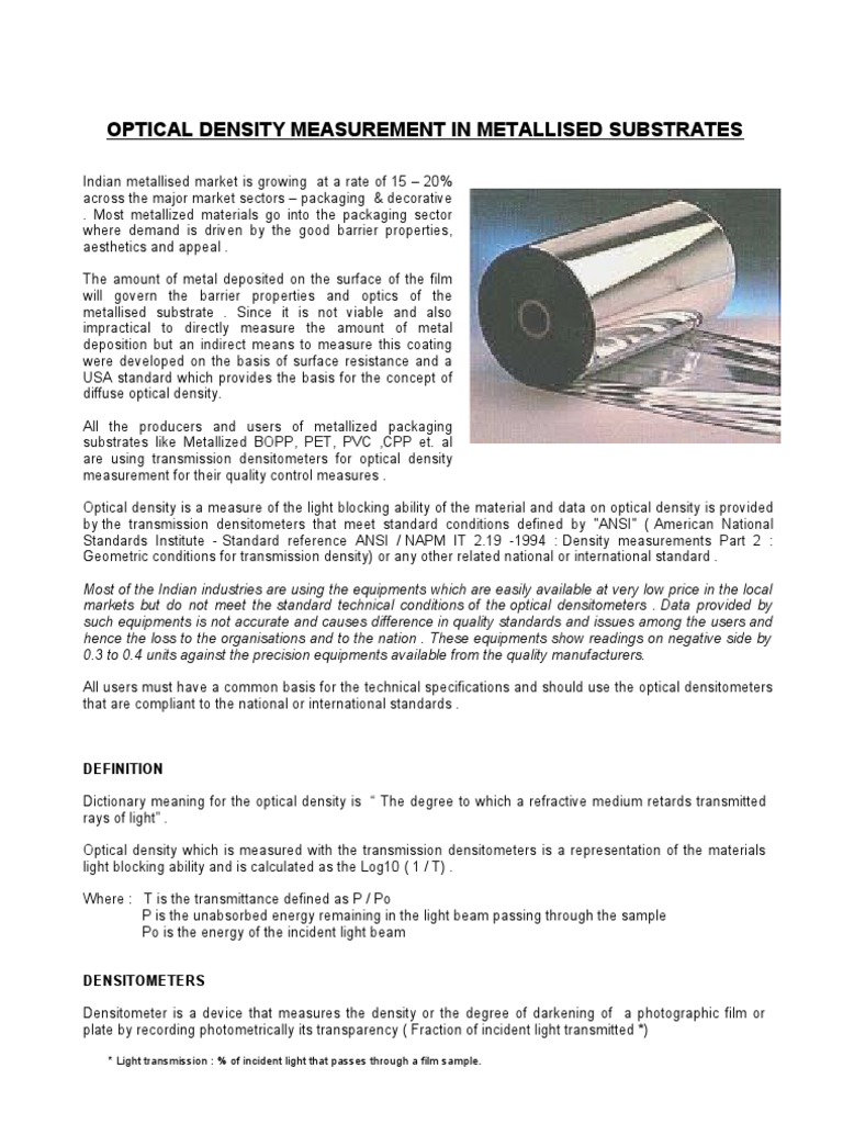 Optical Density Measurement in Metallised Substrates | PDF | Absorbance ...