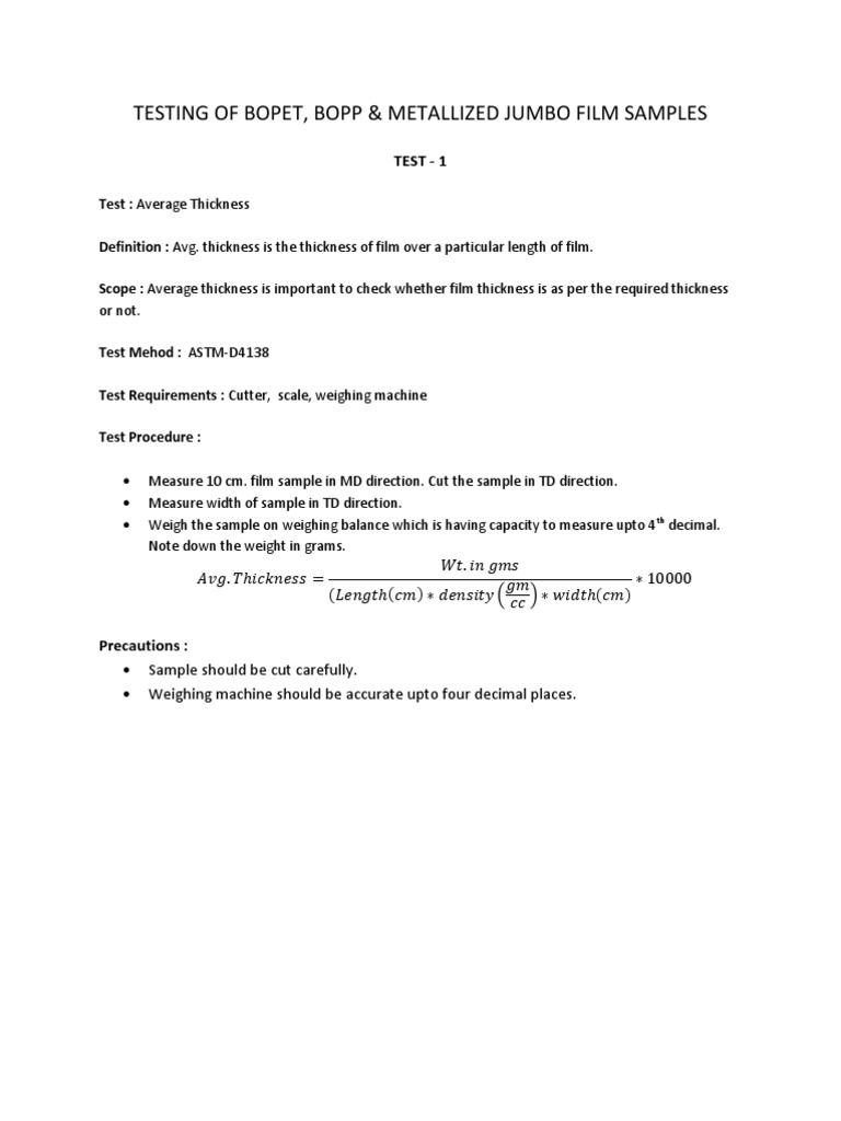 BOPET & BOPP Film Testing Methods | PDF | Friction | Force