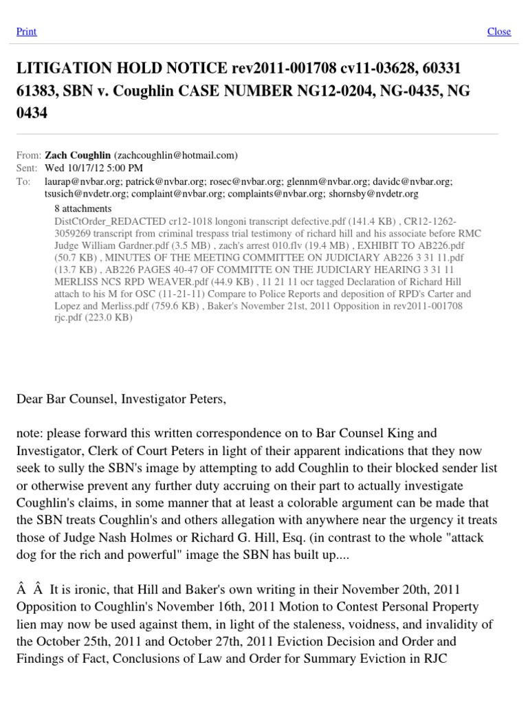 10 17 12 0204 Email To Peters Hornsby SBN Clark King Litigation Hold ...