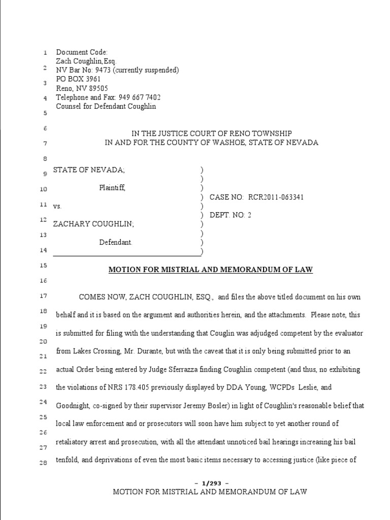 Motion For Mistrial and Memorandum of Law | PDF | Larceny | Deviance ...