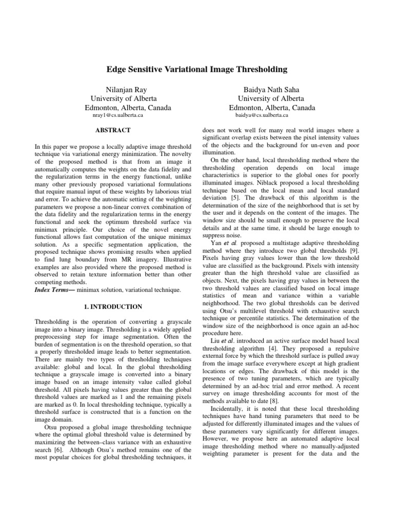Edge Sensitive Variational Image Thresholding | PDF | Image Segmentation | Mathematical Optimization