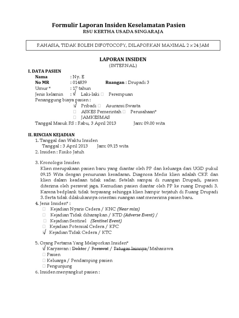 Formulir Laporan IKP (Pasien) Presentation | PDF
