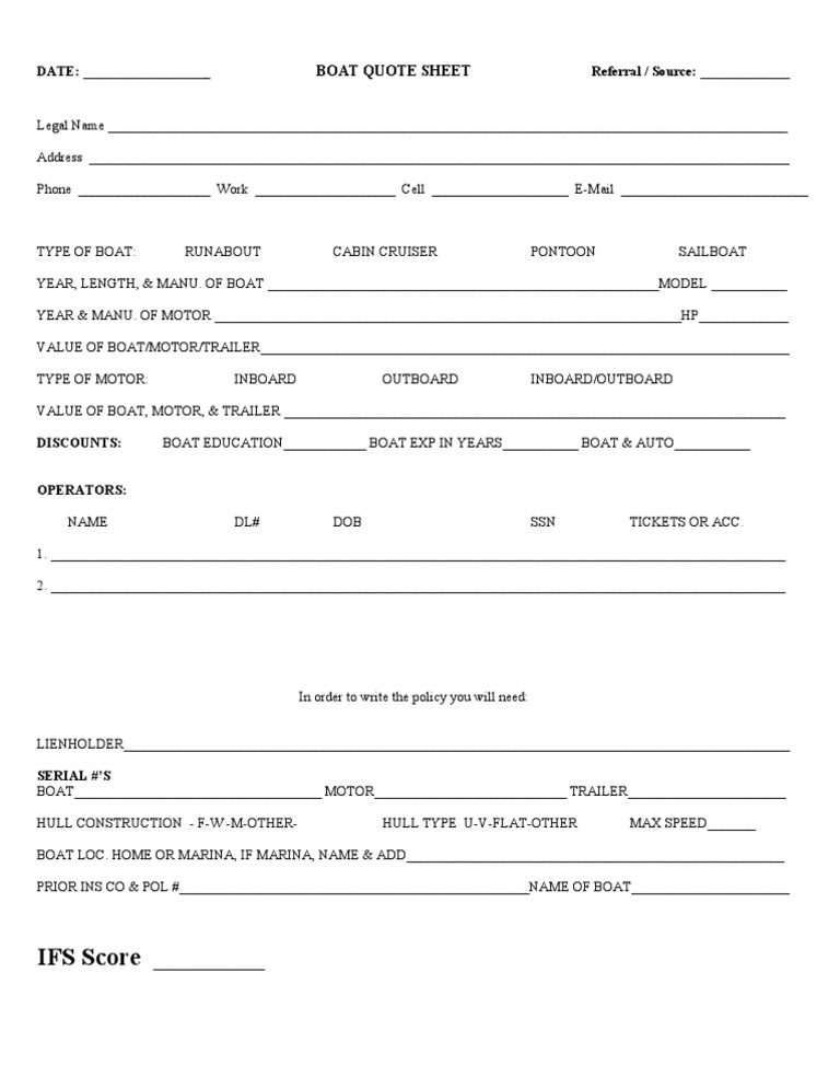 Boat Quote Sheet | PDF