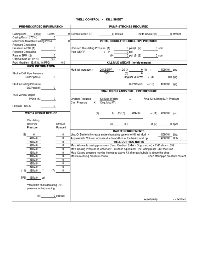 Well Control - Kill Sheet: Initial Circulating Drill Pipe Pressure | PDF | Home & Garden ...