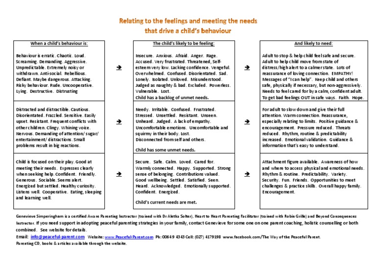 Child's Needs Table | PDF | Parenting | Relationships