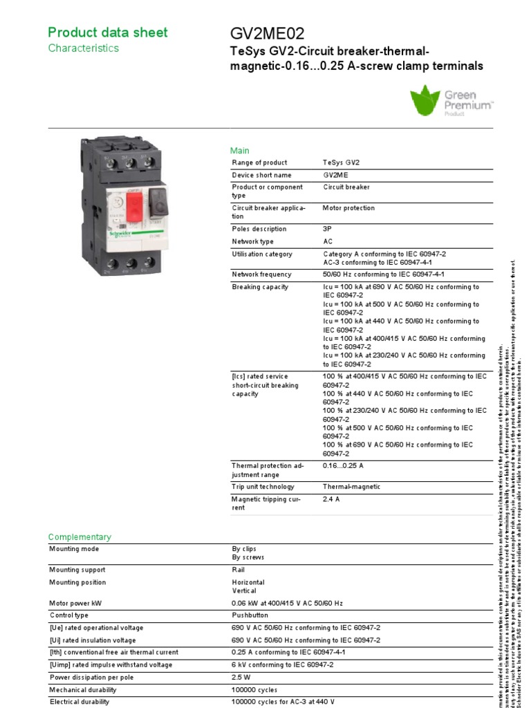 TeSys GV2 GV2ME02 | PDF | Electrical Components | Electrical Engineering