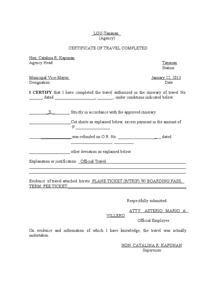 Certificate of Travel Completion | PDF