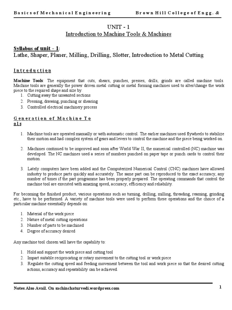Unit 1 Introduction To Machine and Machine Tool | PDF | Drill | Machine ...