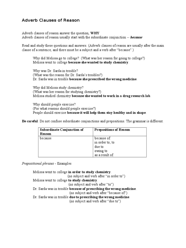 Understanding Adverb Clauses of Reason Through Examples | PDF | Adverb ...