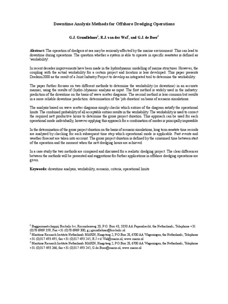 Downtime Analysis Methods For Offshore Dredging Ops | PDF | Dredging ...