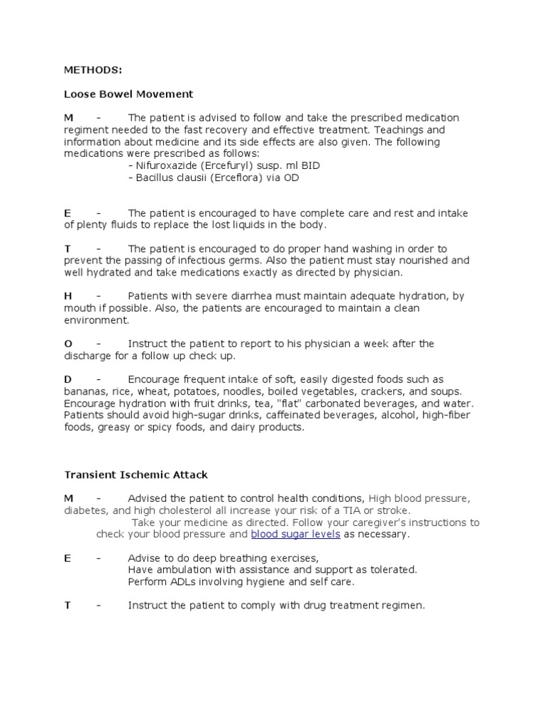 Methods: Loose Bowel Movement M | PDF | Hygiene | Patient