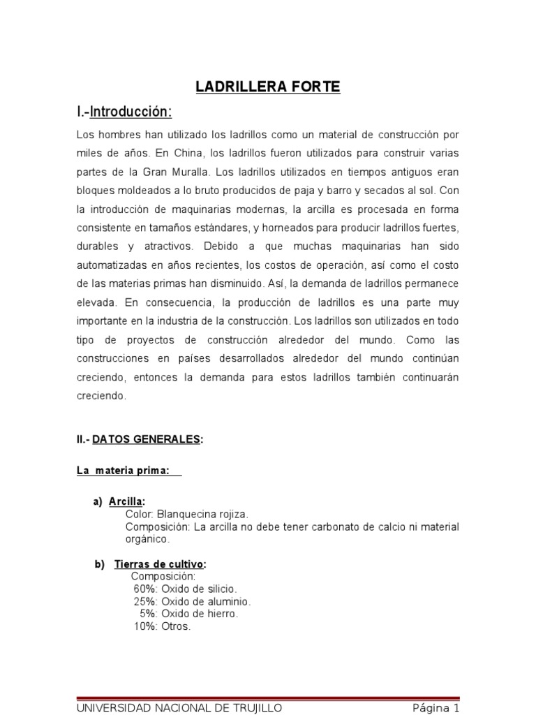 Proceso de producción de ladrillos en la Ladrillera Forte: de la ...