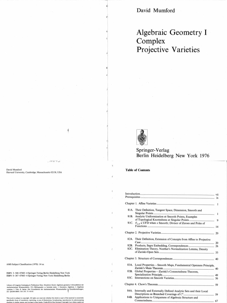 Mumford - Algebraic Geometry I - Complex Projective Varieties (1976) | PDF | Abstract Algebra ...