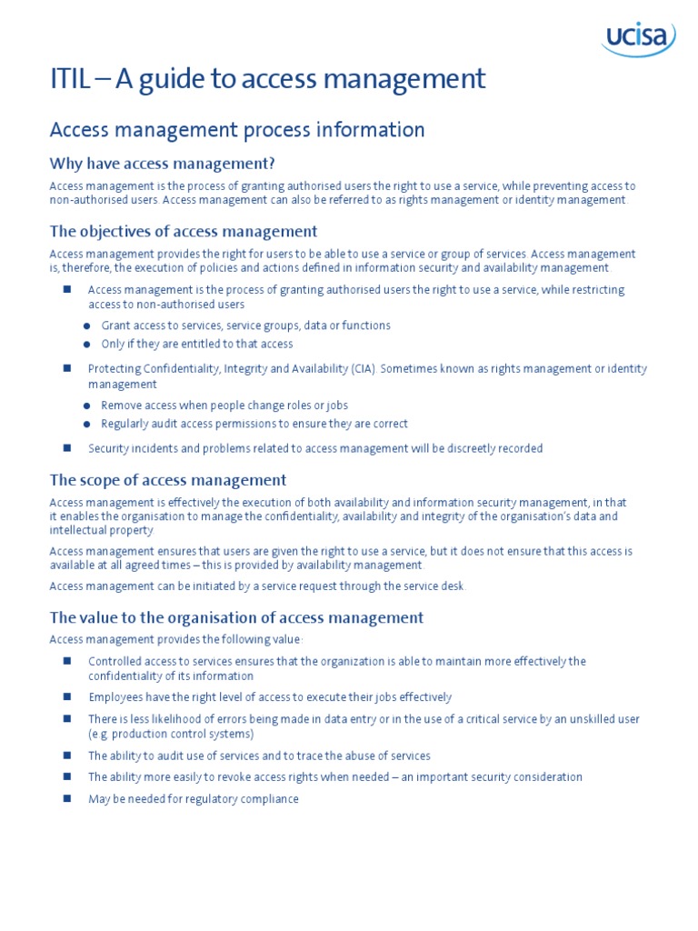ITIL - A Guide To Access Management PDF | PDF | Itil | Information Security