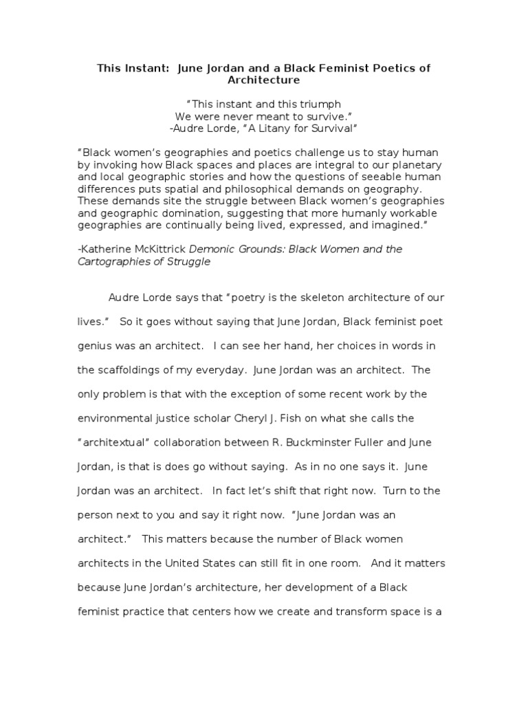This Instant: June Jordan and A Black Feminist Poetics of Architecture ...