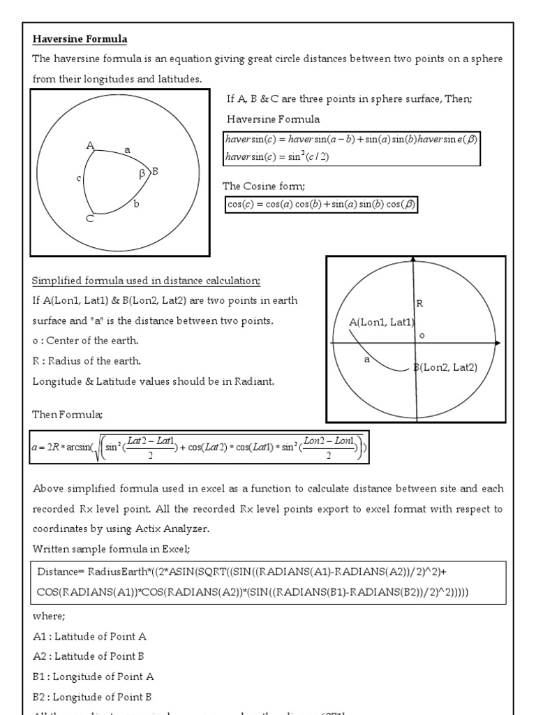 Haversine Formula for Distance in Excel | PDF