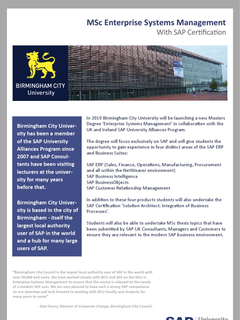 MSC Enterprise Systems Management With Sap Certification | PDF | Sap Se ...