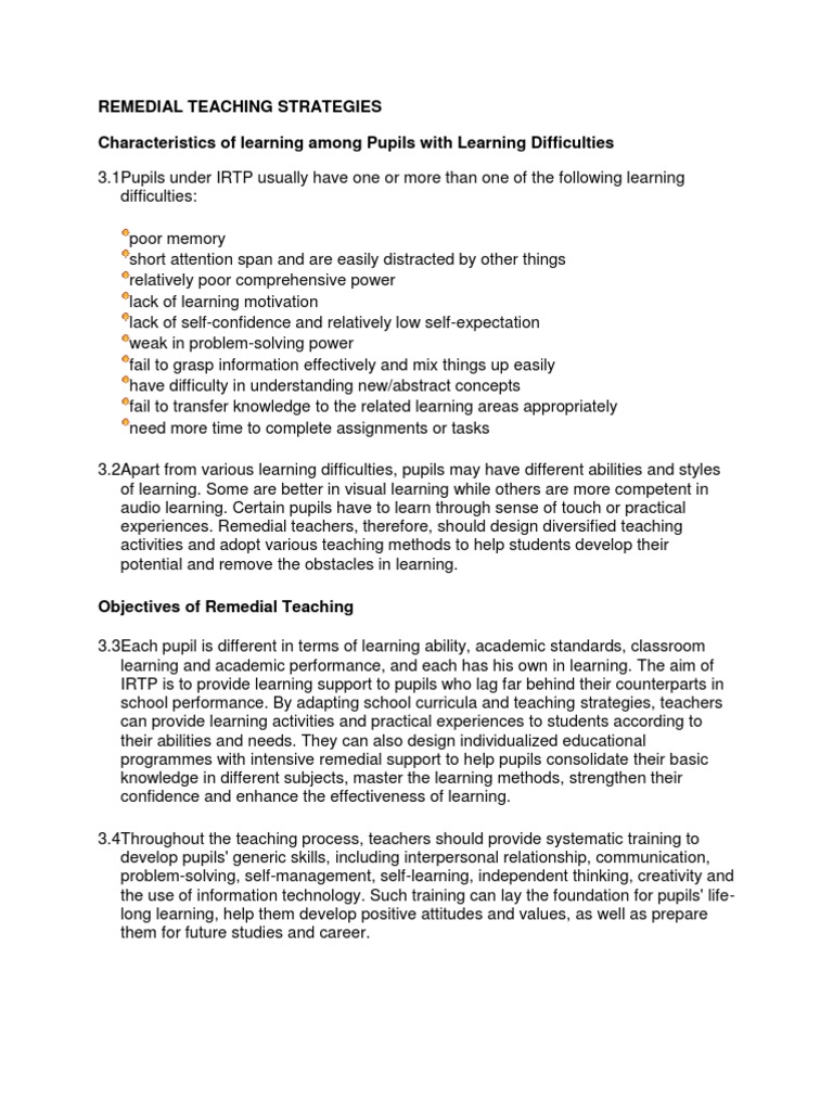 Remedial Teaching Strategies | PDF | Teachers | Individualized ...