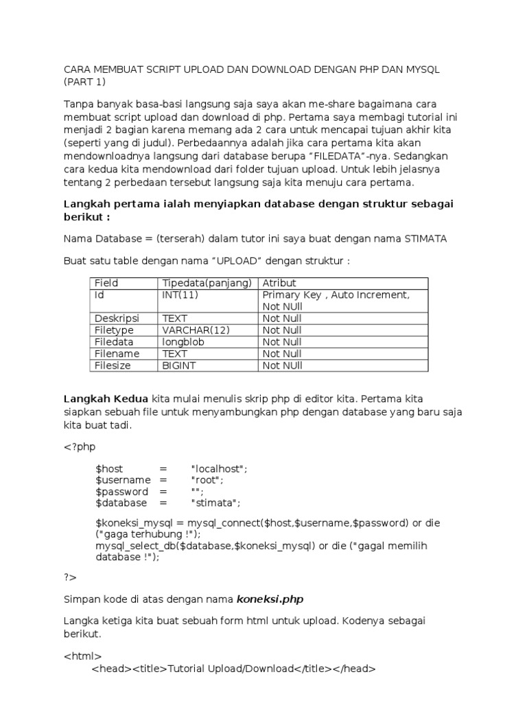 Cara Membuat Script Upload Dan Download Dengan PHP Dan Mysql | PDF | Komputer