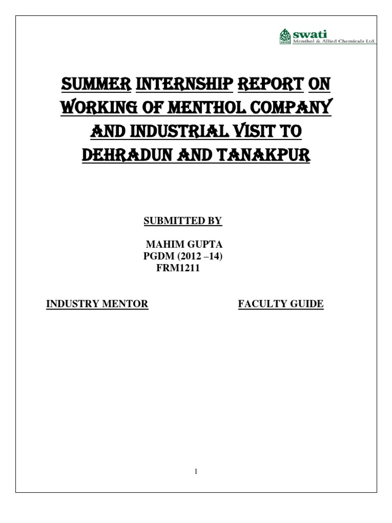 Summer Internship Report | PDF | Mentha | Essential Oil