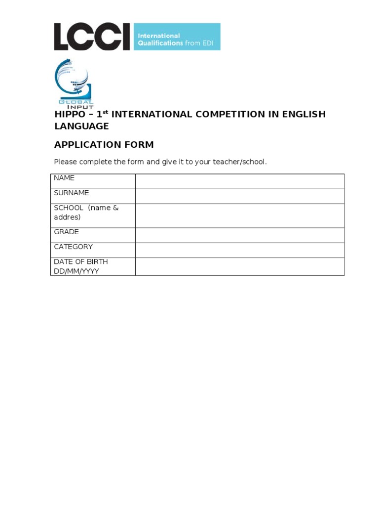 English Competition Application Form | PDF | Career & Growth
