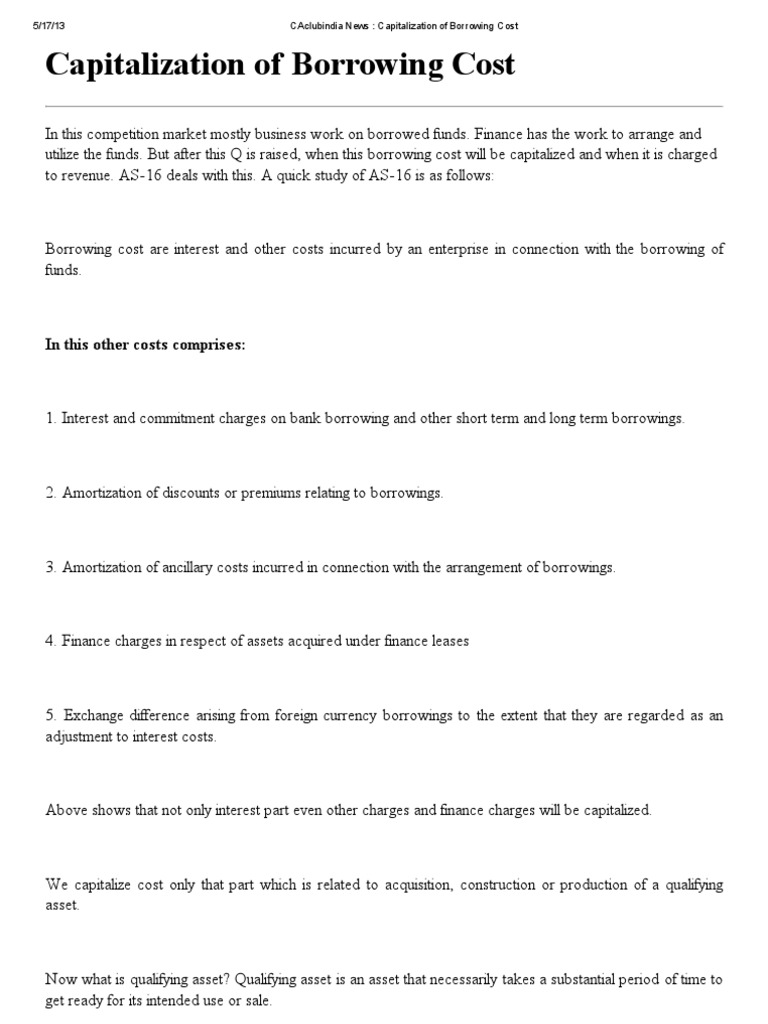 Capitalization of Borrowing Cost | Interest | Inventory