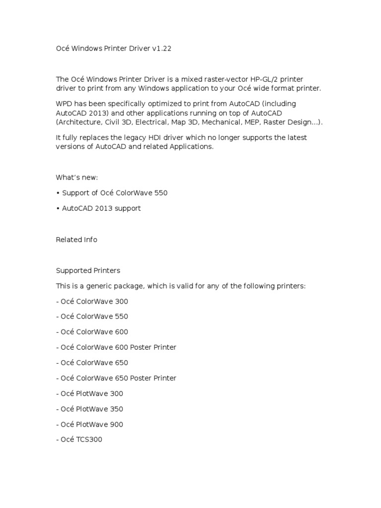 Oce AutoCad Reference | PDF | Microsoft Windows | Printer (Computing)