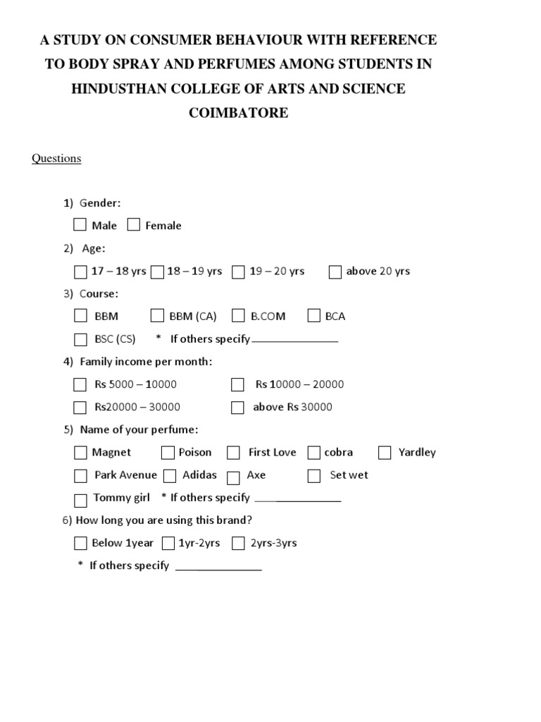 Questionnaire | PDF | Perfume | Odor