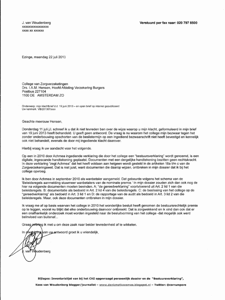 Brief Aan I.A.M. Hensen Hoofd Verzekering Burgers | PDF