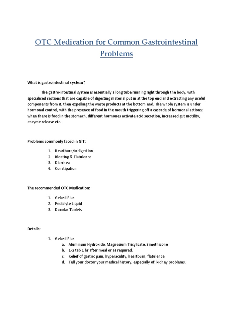 OTC Medication For Common Gastrointestinal Problems | PDF | Bloating ...