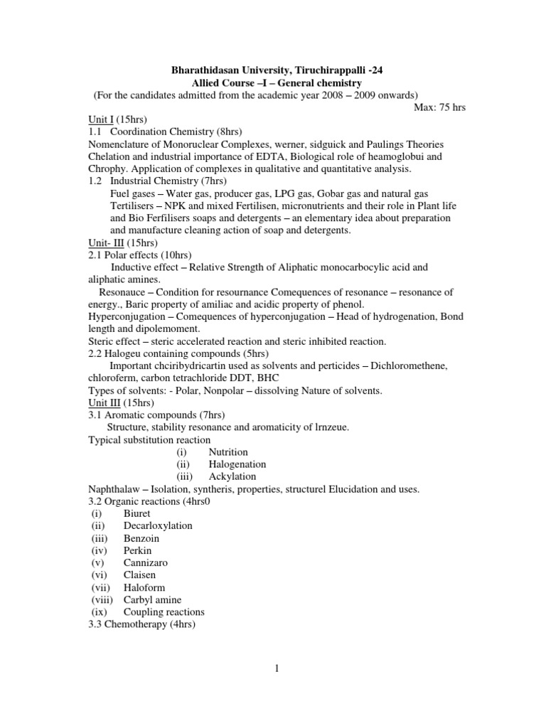 Allied Chemistry Syllabus | PDF | Chemical Reactions | Amine