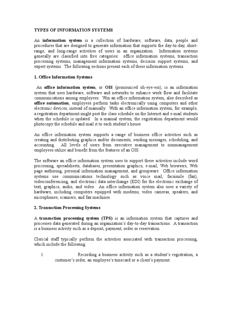 Types of Information Systems | PDF | Finance & Money Management | Computers