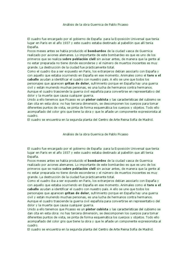 Análisis de La Obra Guernica de Pablo Picasso | PDF | Cubismo | Pablo ...