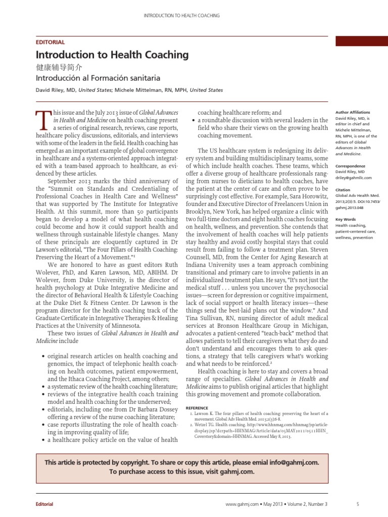 Introduction To Health Coaching | PDF | Health Care | Nursing