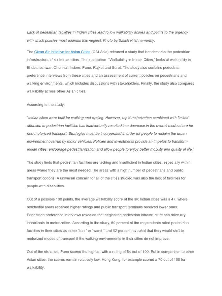 Lack of Pedestrian Facilities in Indian Cities Lead To Low Walkability ...