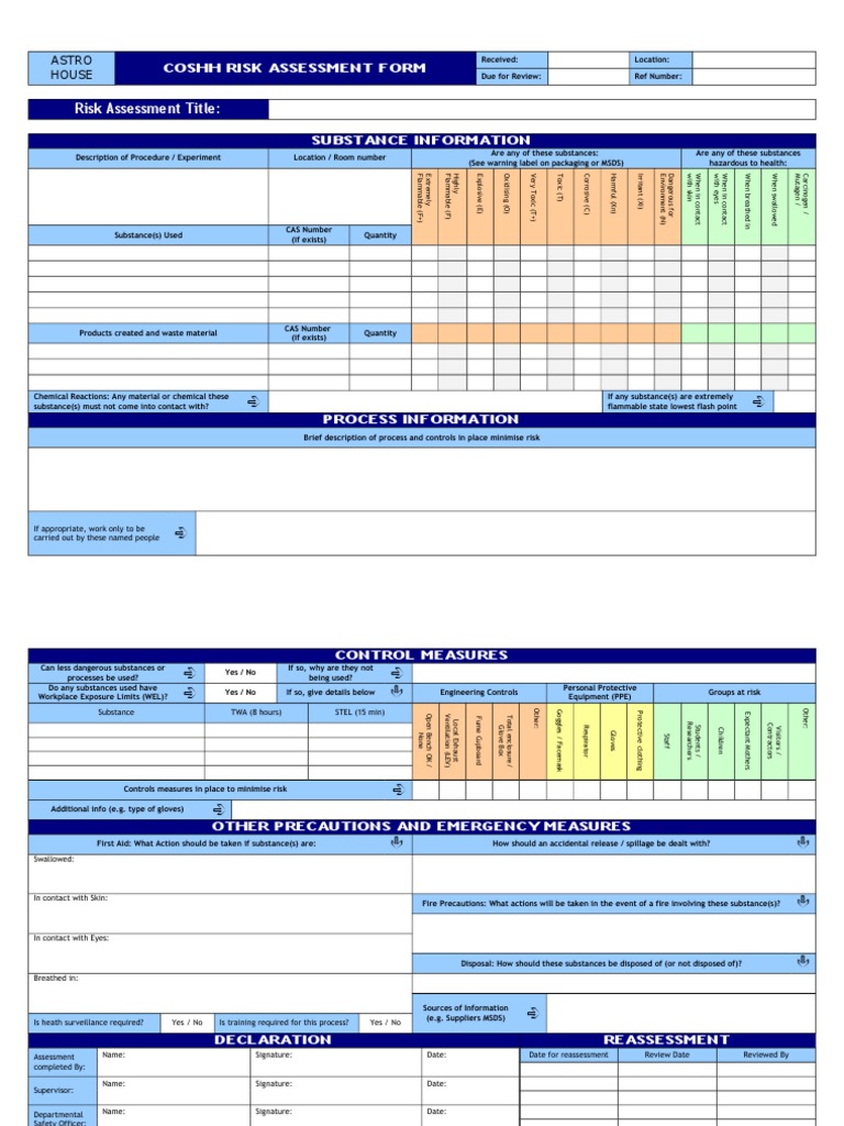 COSHH Form Template | PDF | Personal Protective Equipment | Chemical ...