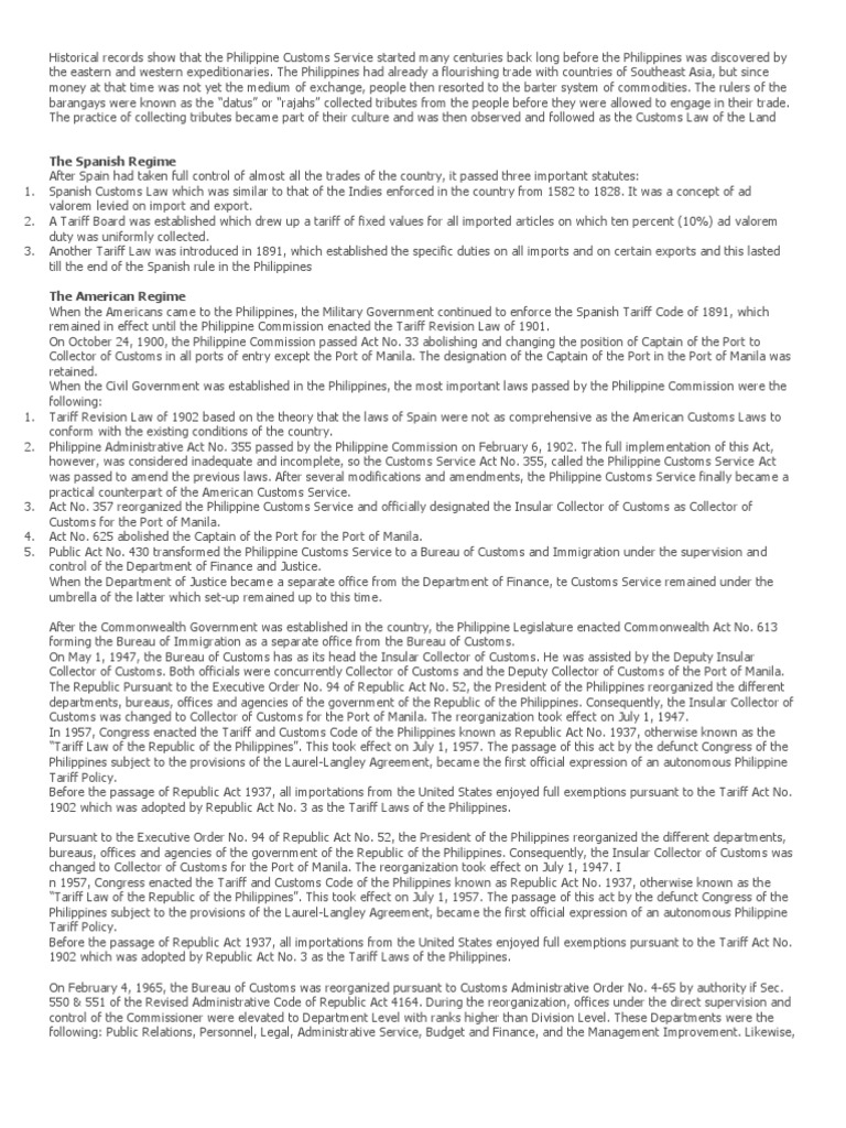 History of Customs Ad. in Phil. | PDF | Philippines | Government