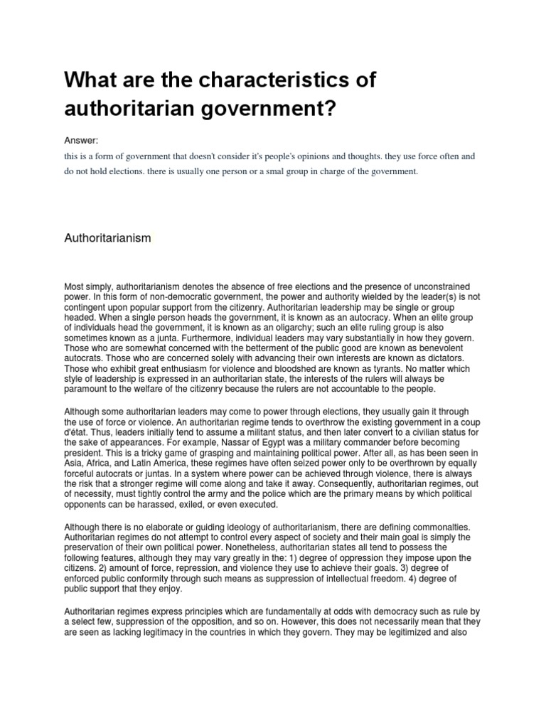 What Are The Characteristics of Authoritarian Government | PDF ...