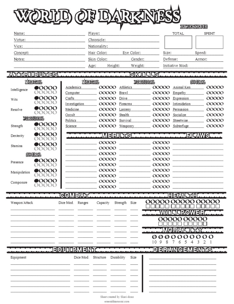 World of Darkness Character Sheet | PDF