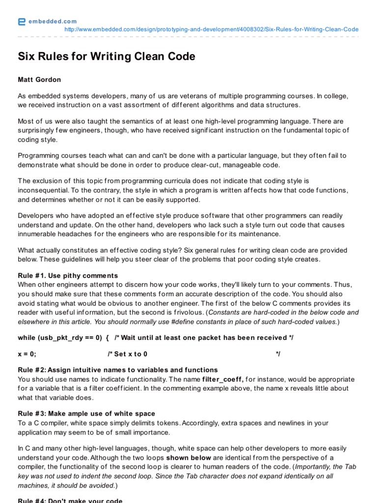 Six Rules For Writing Clean Code | PDF | C (Programming Language) | Variable (Computer Science)