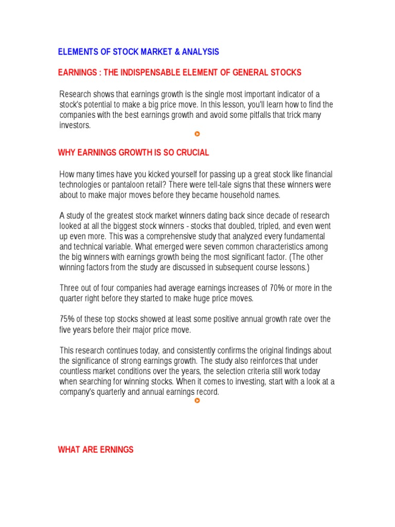 Earnings: The Indispensable Element of General Stocks: Elements of ...