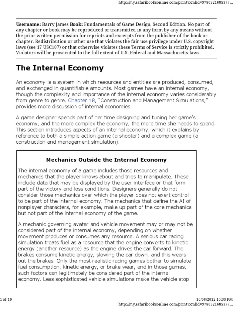 Fundamentals Game Design Ch10 Internal Economies | PDF | Economic Equilibrium | Brake