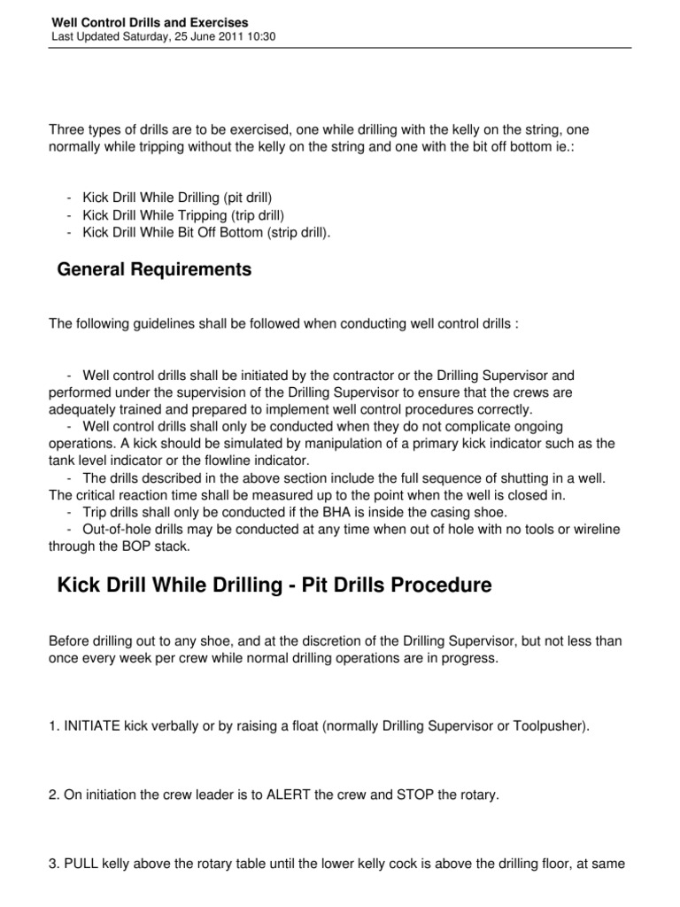 Well Control Drills and Exercises | PDF | Energy Technology ...