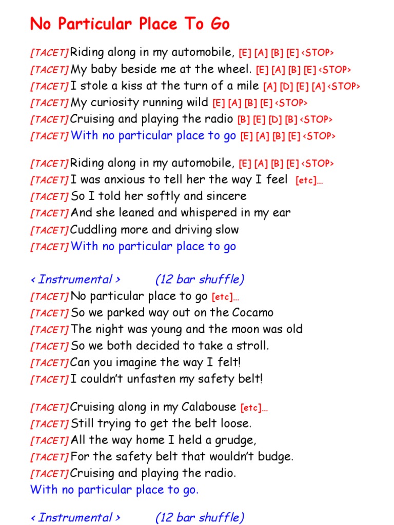 No Particular Place to Go Lyrics | PDF