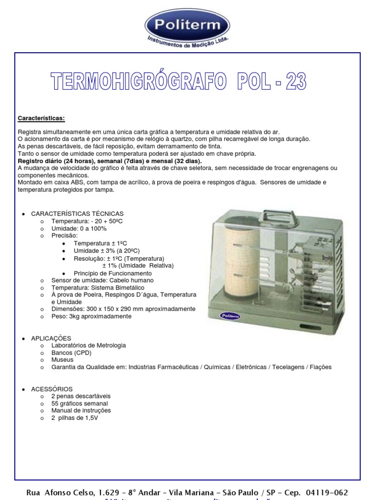 Termohigrógrafo Registrador de Temperatura e Umidade POL-23 | PDF