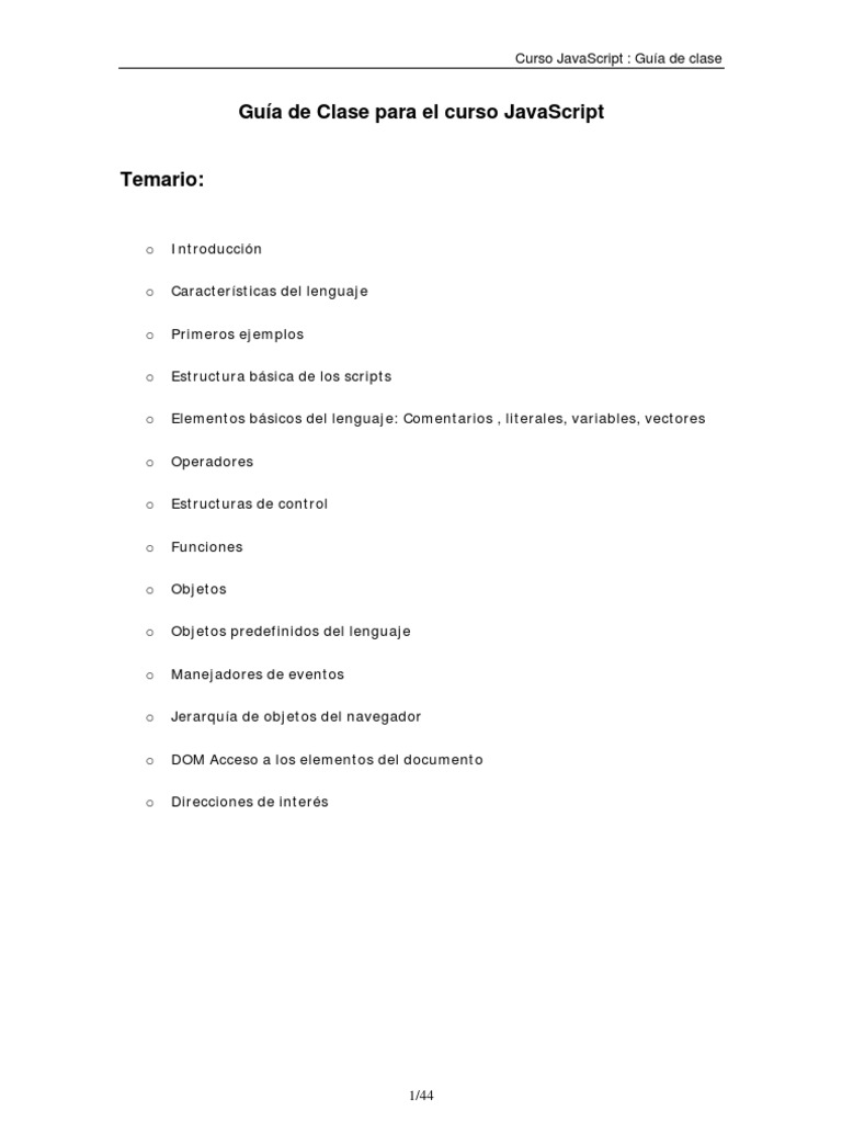 Guia Curso Javascript | PDF | Estructura de datos de matriz | Script Java