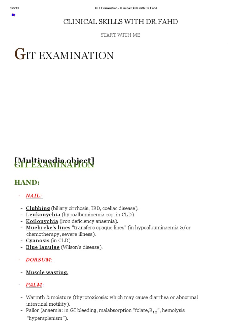 GIT Examination - Clinical Skills With DR | PDF | Vein | Rectum