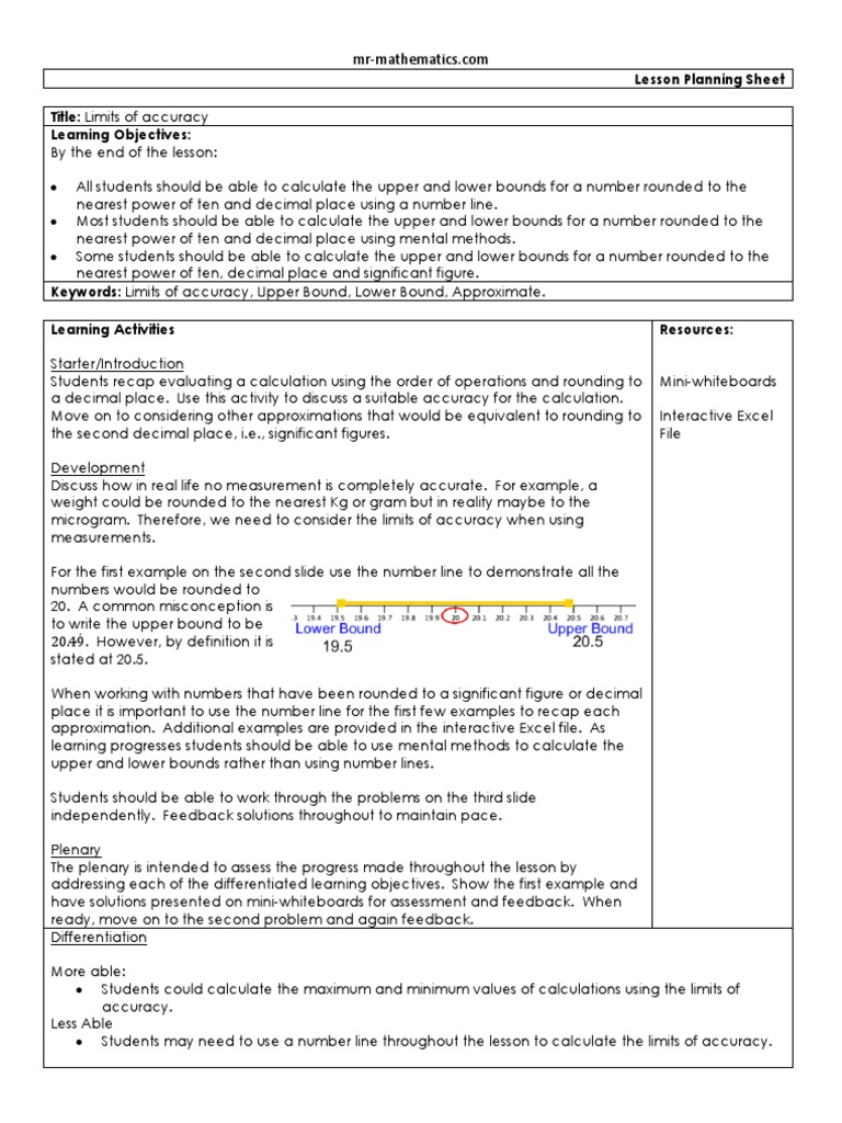 Lesson Plan Limits of Accuracy | PDF | Significant Figures | Accuracy ...