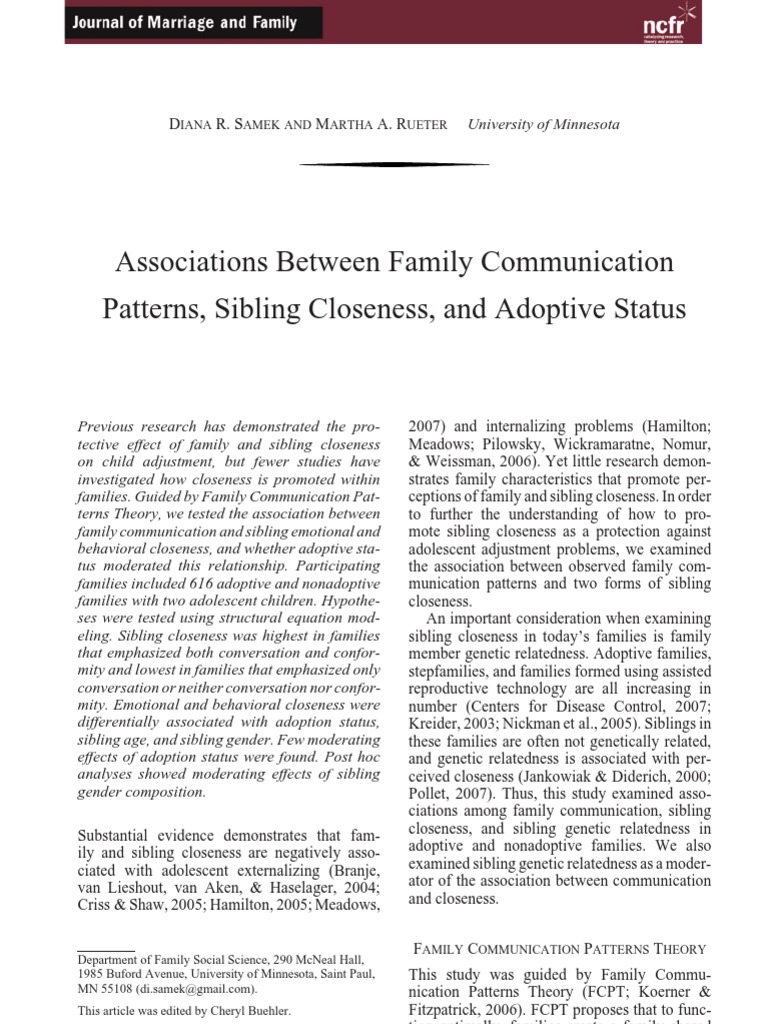 Family Communication Patterns, Sibling Closness | PDF | Self ...