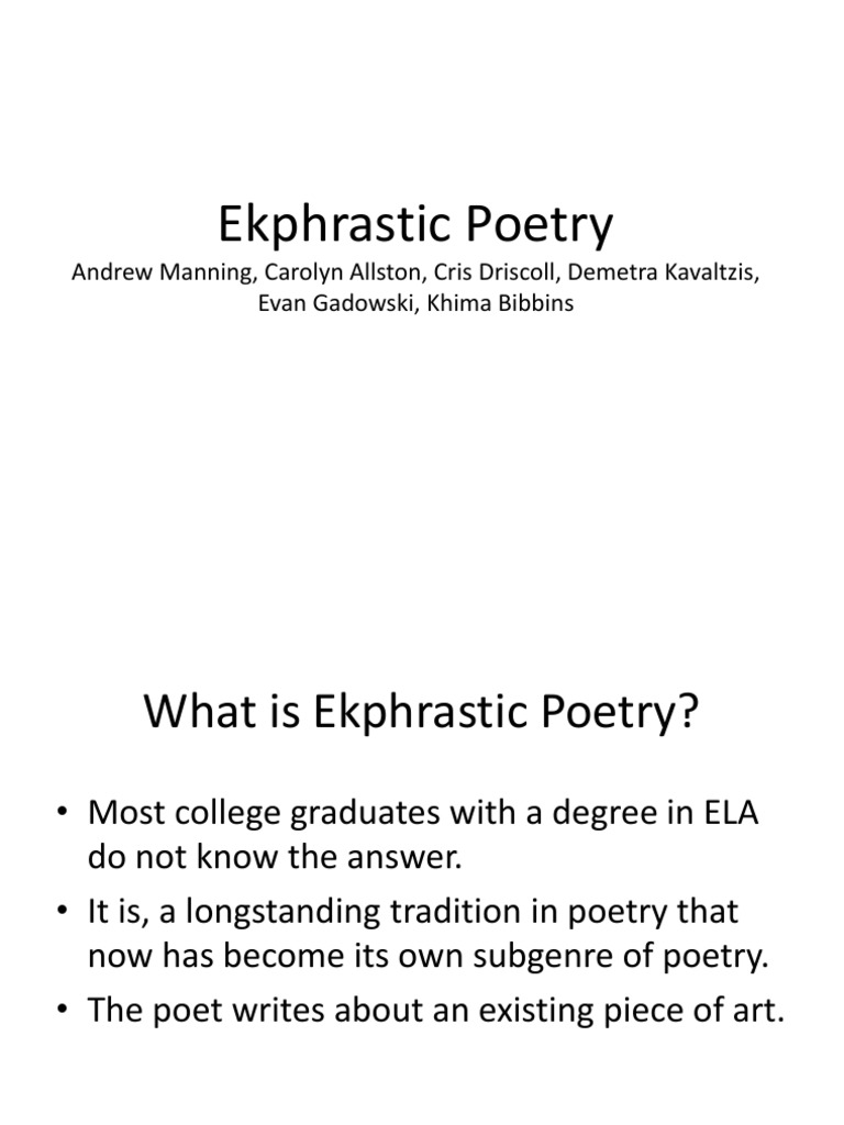 Ekphrastic Lesson | PDF | Art | General Fiction